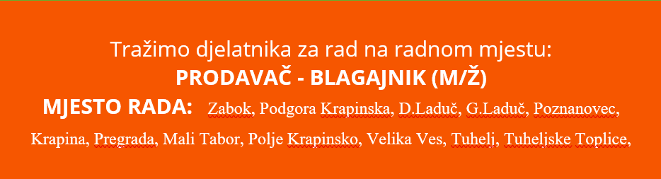 Prodavač - kontinentalna Hrvatska - Studenac